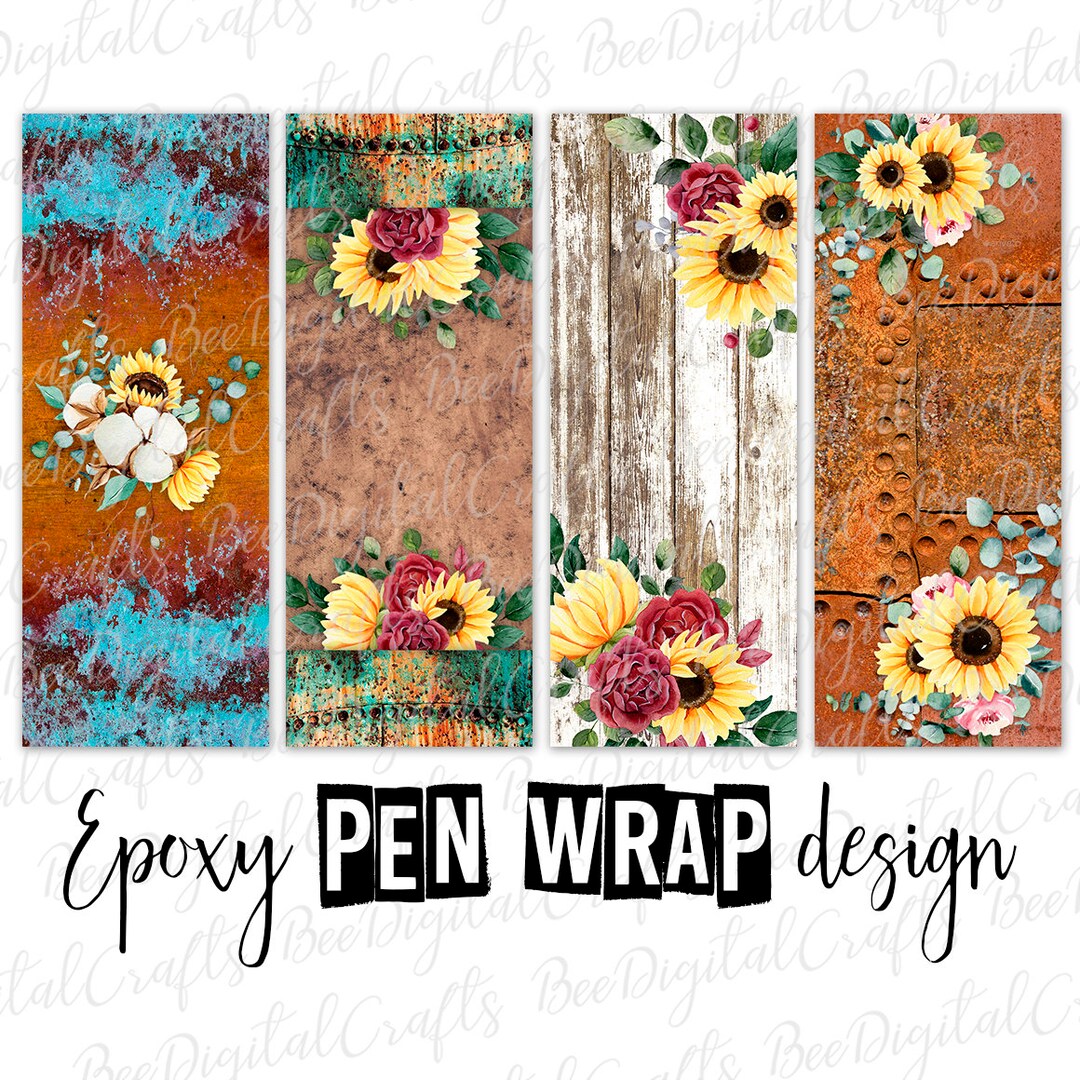 Sunflower and Rose Pen Wrap Template Western Rustic Ink Joy Wrap ...