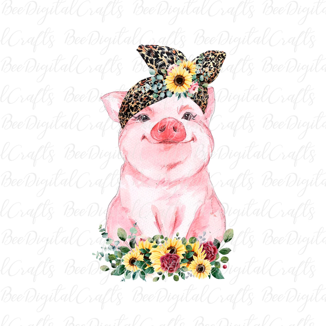 Pig With Flowers PNG Sublimation Design Pig in Bandana PNG - Etsy