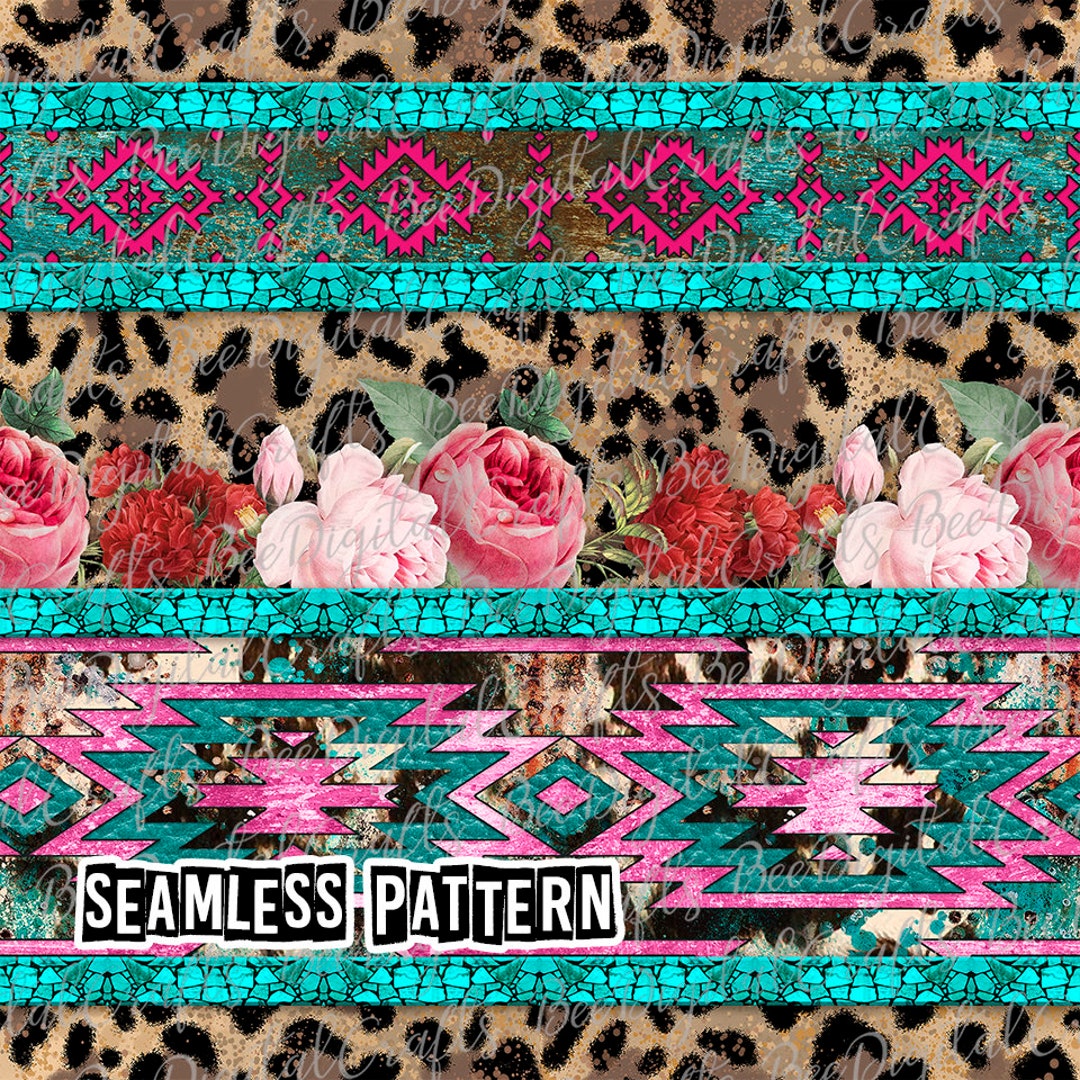 SEAMLESS Pattern Rose and Leopard Western Rustic Digital Fabric Design ...