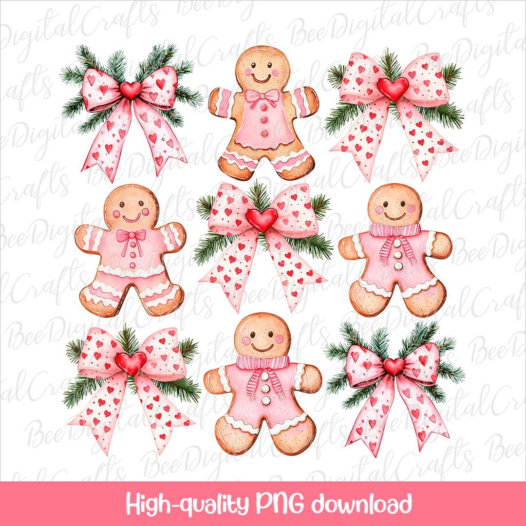 Christmas Sublimation Design Pink Coquette Bow Gingerbread PNG T-shirt ...