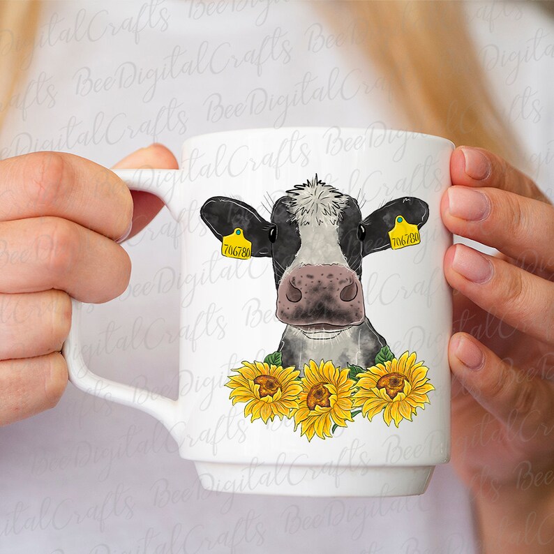 Cow With Sunflower Sublimation Design Hand Drawn Farm Animal - Etsy