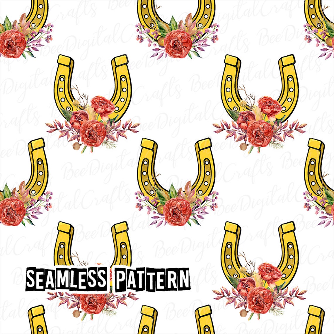 SEAMLESS Pattern Horseshoe With Flower Western Digital Fabric - Etsy