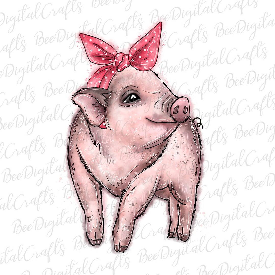 Pig With Bandana PNG Download Watercolor Cute Animal Sublimation Design ...