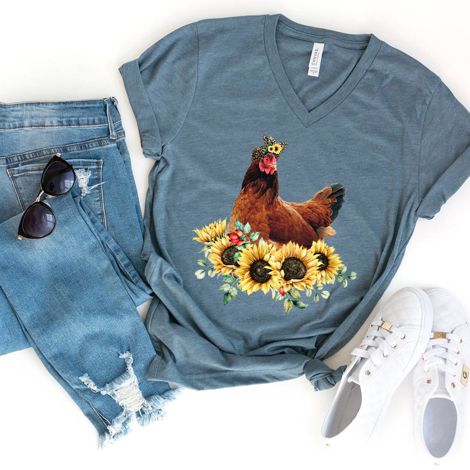 Sunflower Chicken PNG Download Farm Animal Sublimation Design - Etsy