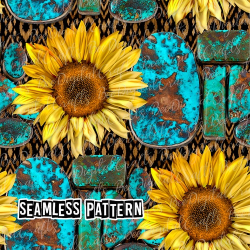 SEAMLESS Pattern Cowhide Sunflower Western Rustic Digital - Etsy