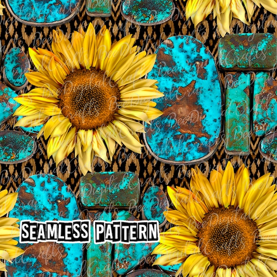SEAMLESS Pattern Turquoise and Sunflower Western Digital - Etsy