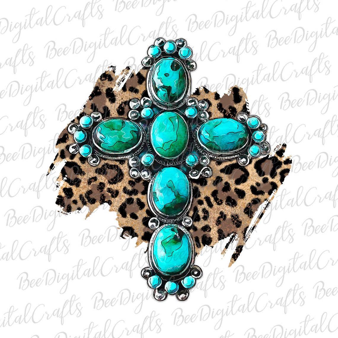 Turquoise Cross PNG Download Leopard Christian Sublimation - Etsy
