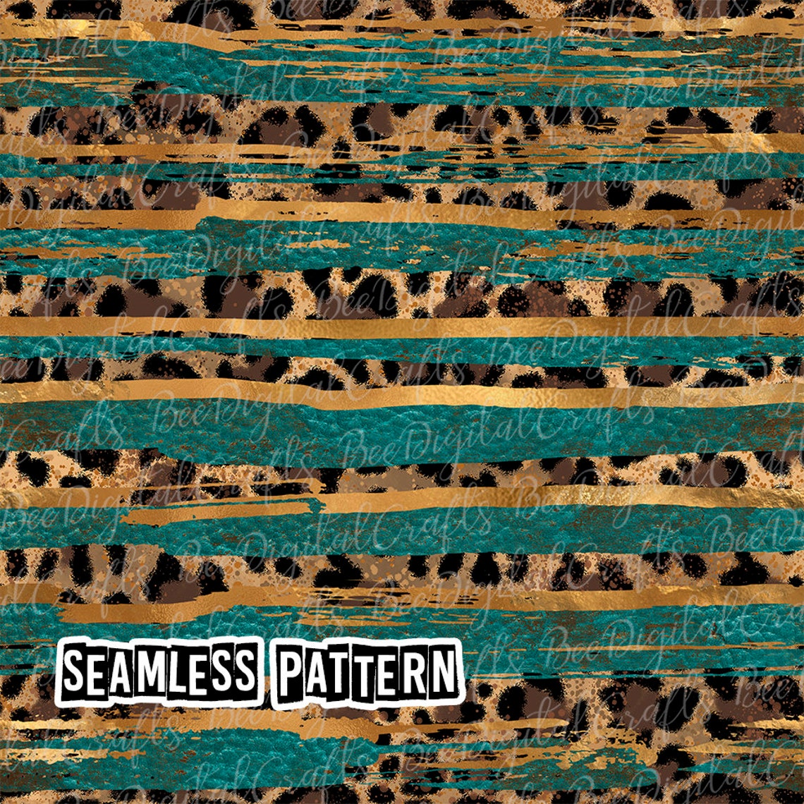 SEAMLESS Pattern Leopard Teal Leather Western Digital Fabric - Etsy