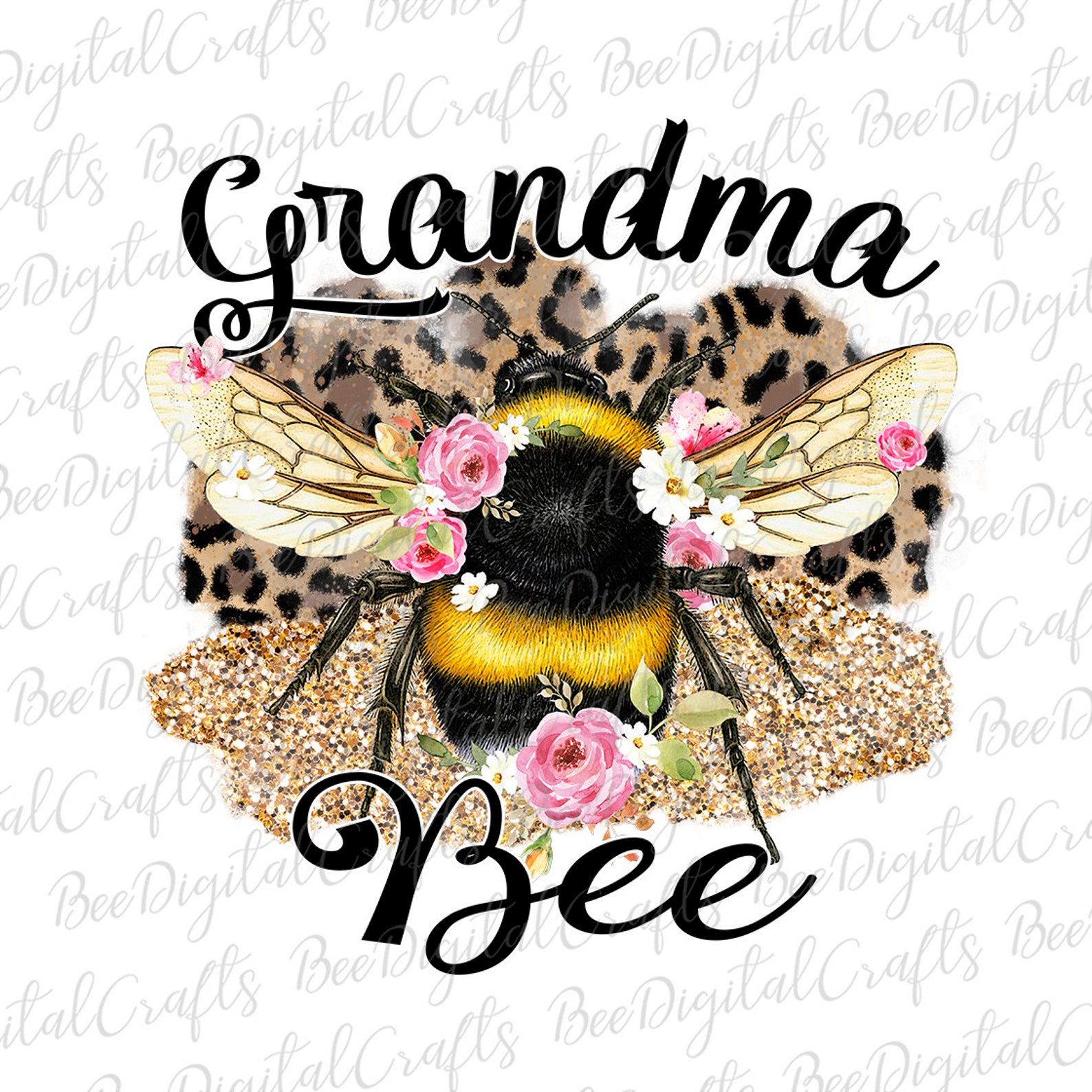 Grandma Bee Sublimation Design Glitter Leopard With Flower PNG Download ...