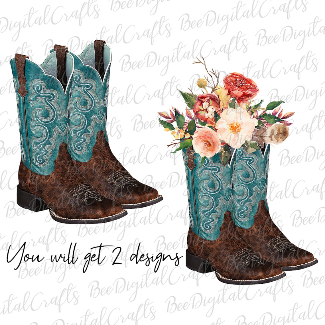 Botas occidentales con flor PNG descargar Cowgirl verde - Etsy México