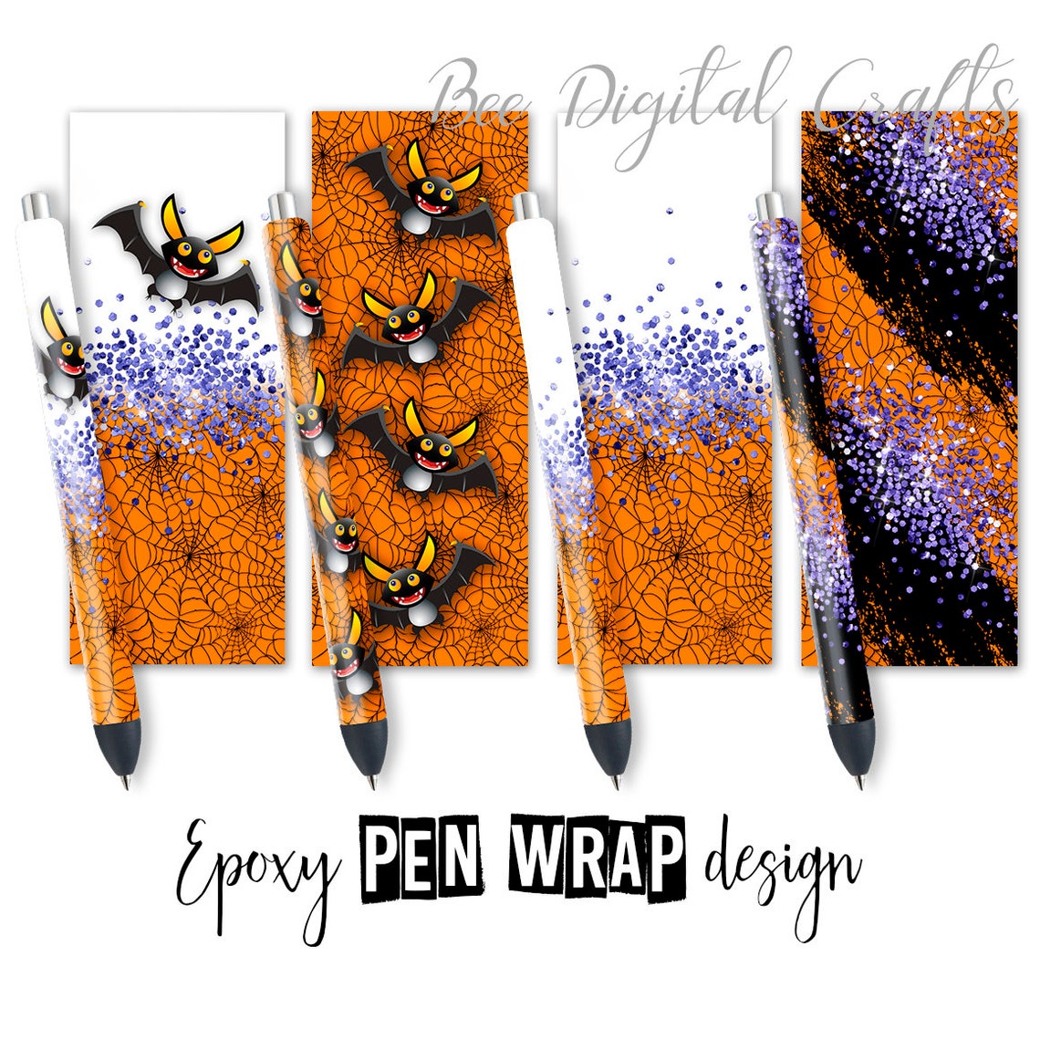Happy Halloween Pen Wrap Template Pumpkin and Spiderweb Ink | Etsy