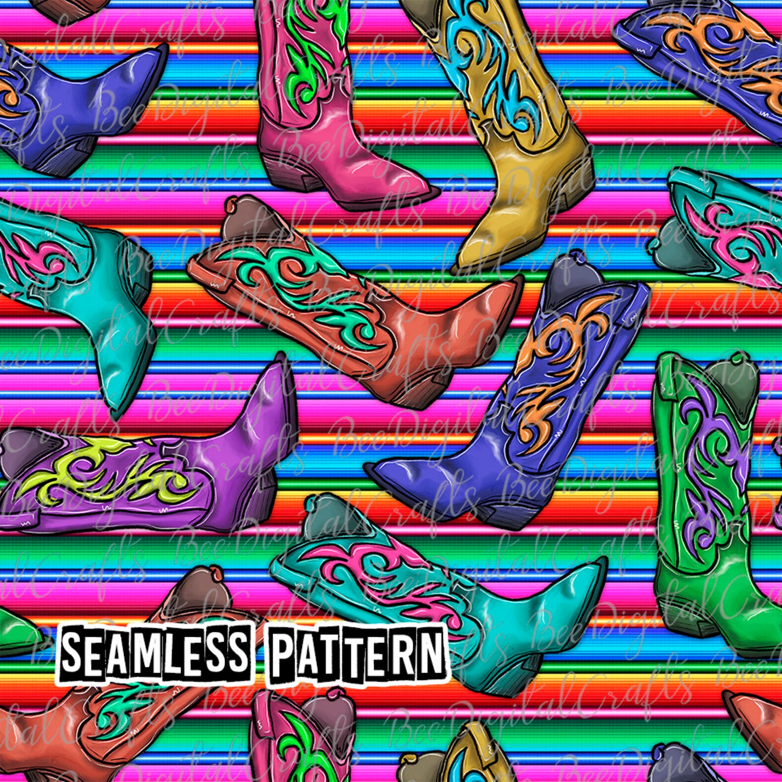 SEAMLESS Pattern Western Boots Colorful Serape Digital Fabric - Etsy