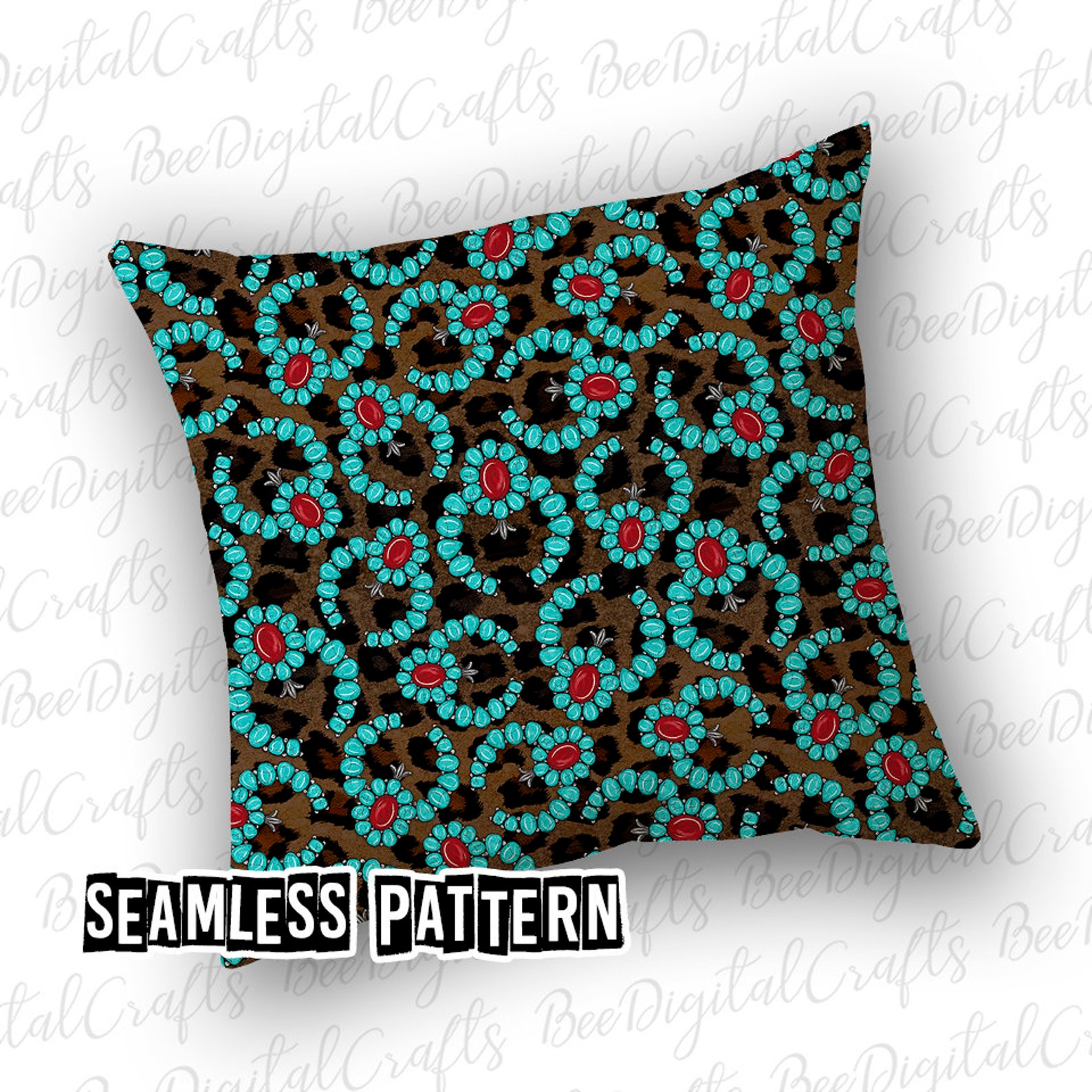 SEAMLESS Pattern Turquoise Leopard Print Design Western - Etsy