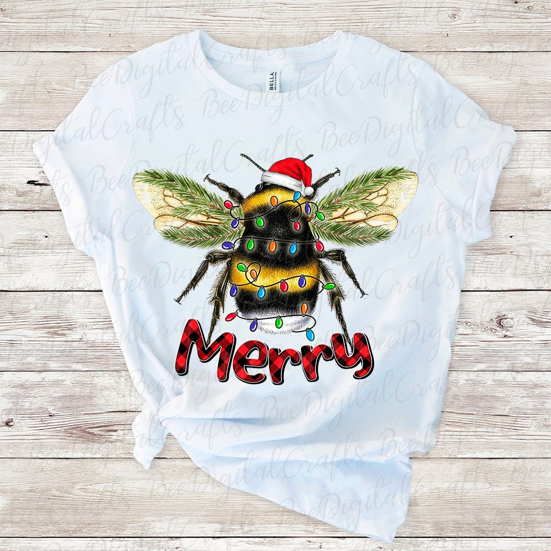 Be Merry PNG Download Christmas Bee With Santa Hat and Lighting ...