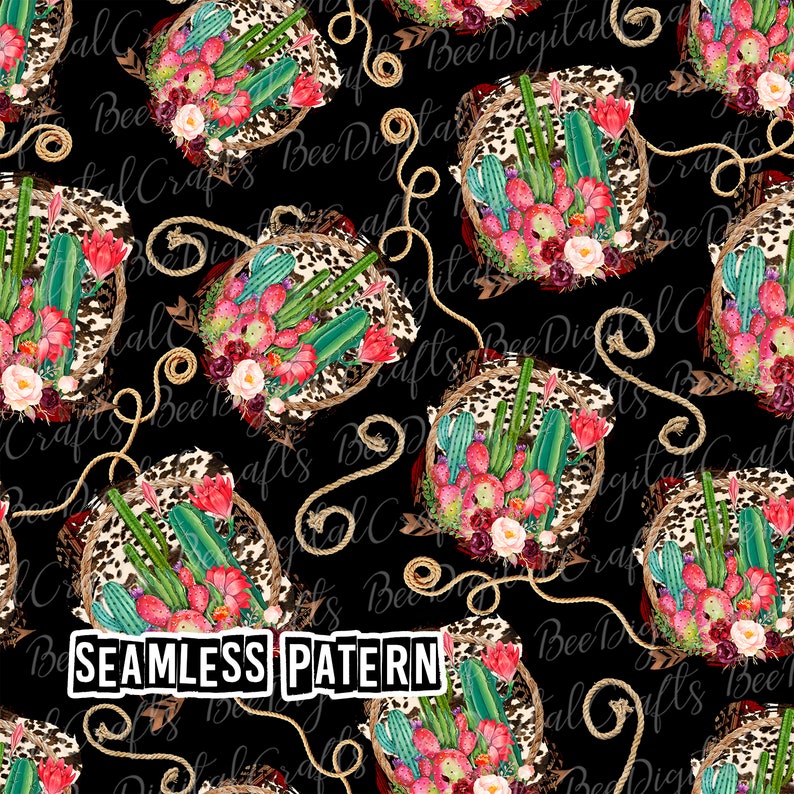 SEAMLESS Pattern Western Cactus and Cowhide Design Western - Etsy
