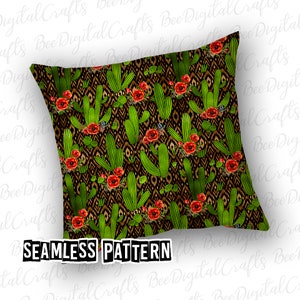 SEAMLESS Pattern Flower Cactus Western Digital Fabric Design Aztec ...