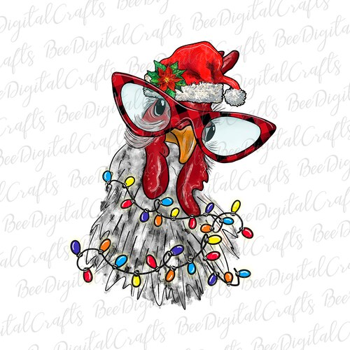 Joy Chicken With Glasses and Hat PNG Download Christmas Farm - Etsy