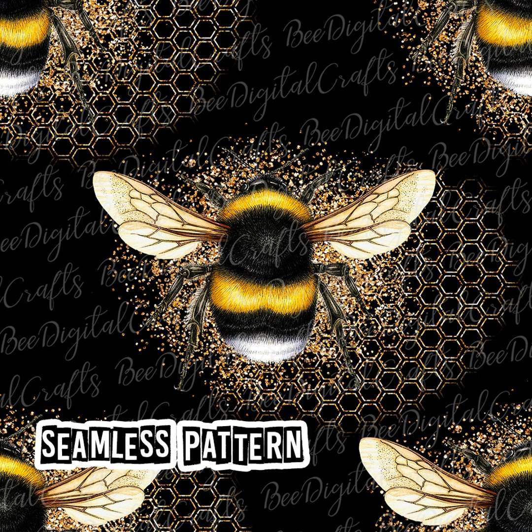 SEAMLESS Pattern Bee With Glitter Honeycomb Gold Honeybee Print Digital ...