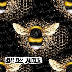 SEAMLESS Pattern Bee With Glitter Honeycomb Gold Honeybee Print Digital ...