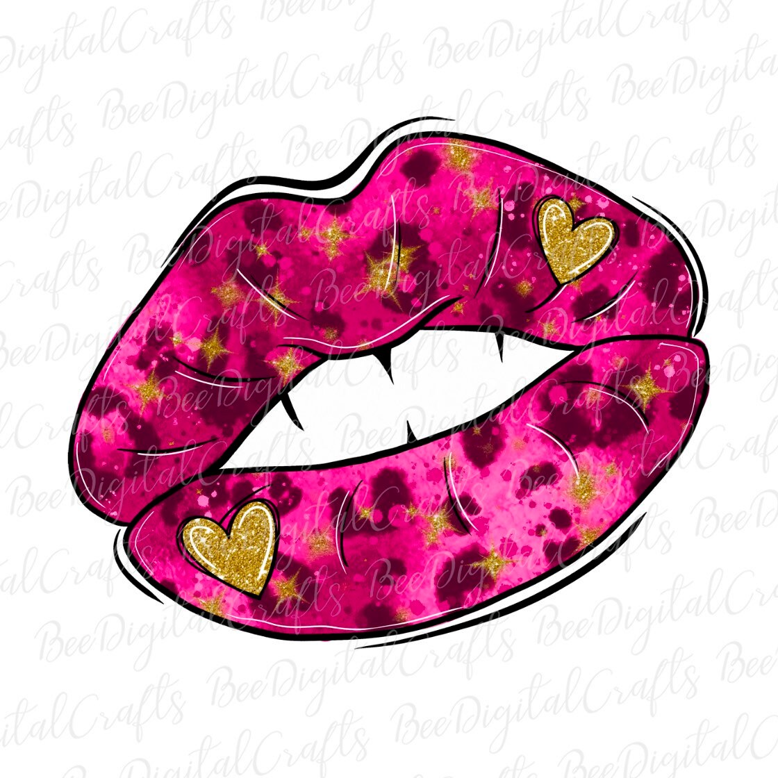 Pink Leopard Lips With Heart PNG Download Valentine's Day | Etsy