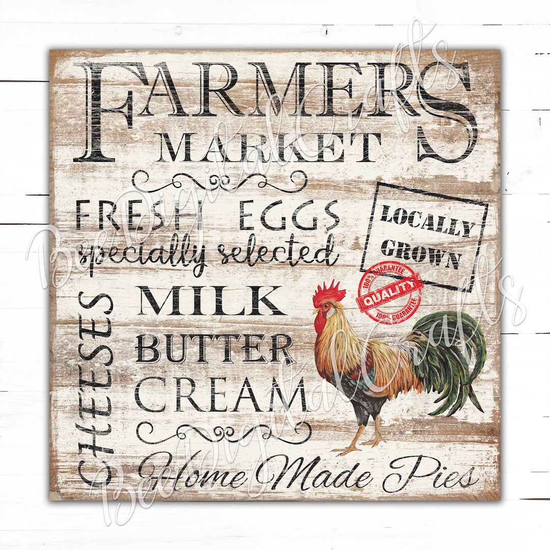 Digital Download Farm House Sign With Rooster on Vintage Wood ...