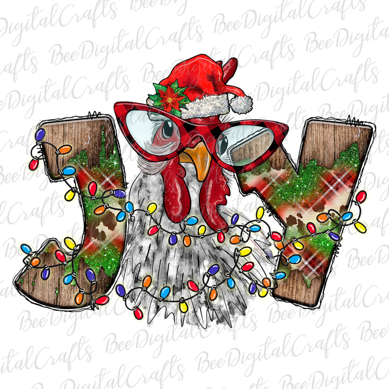 Joy Chicken With Glasses and Hat PNG Download Christmas Farm - Etsy