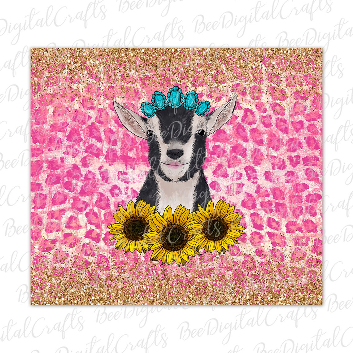 SEAMLESS Leopard Goat With Sunflower Glitter Tumbler Sublimation Design ...