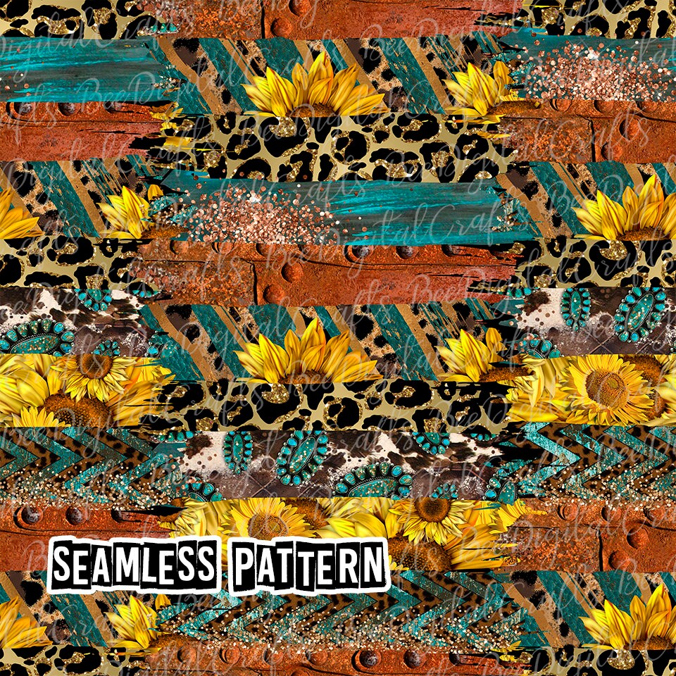 SEAMLESS Pattern Western Brushstroke Sunflower Leopard Rustic - Etsy