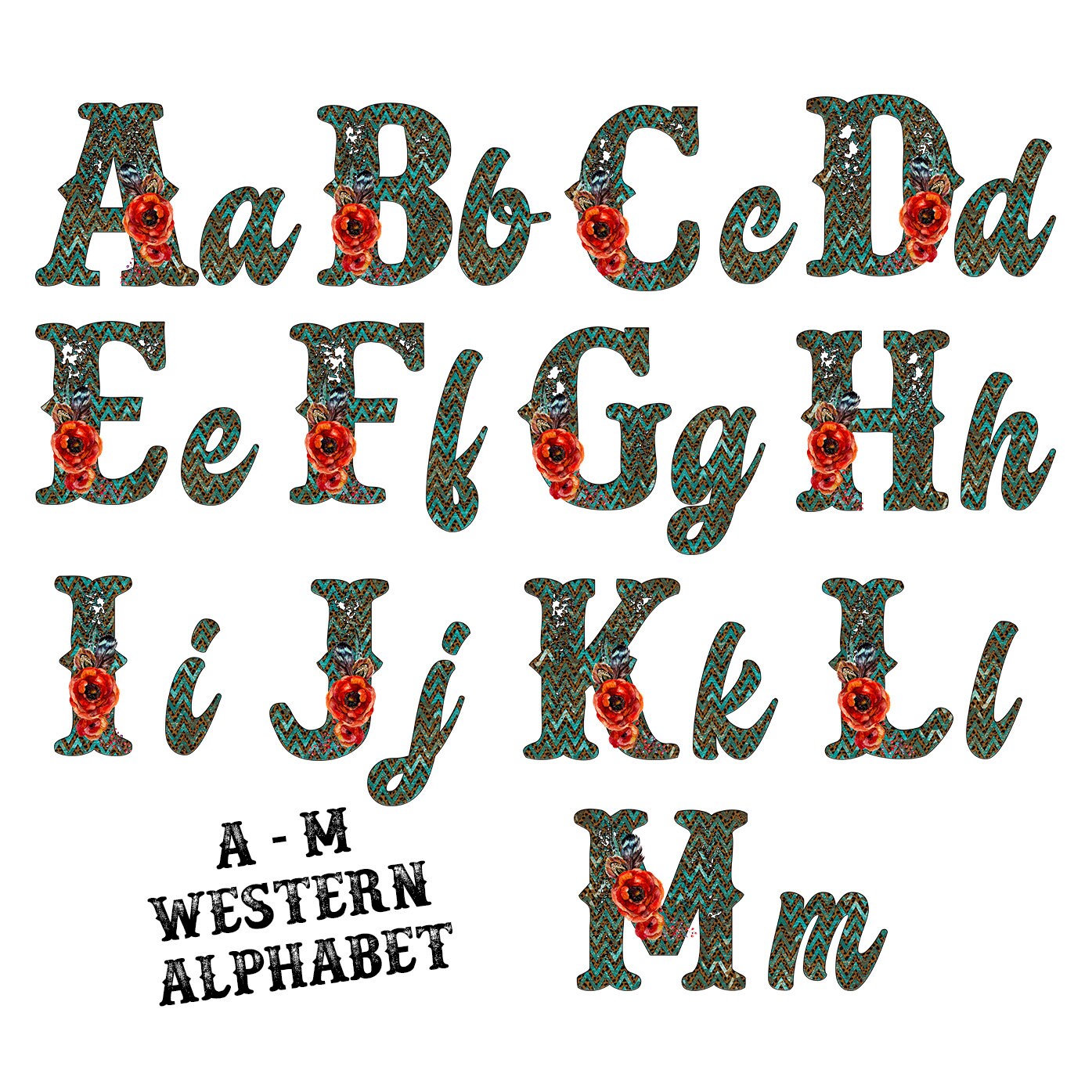 Western Alphabet PNG Design Grunge Leopard and Teal Letter - Etsy