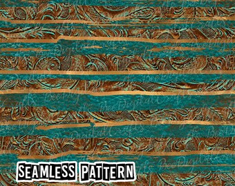 SEAMLESS Pattern Leopard Teal Leather Western Digital Fabric | Etsy