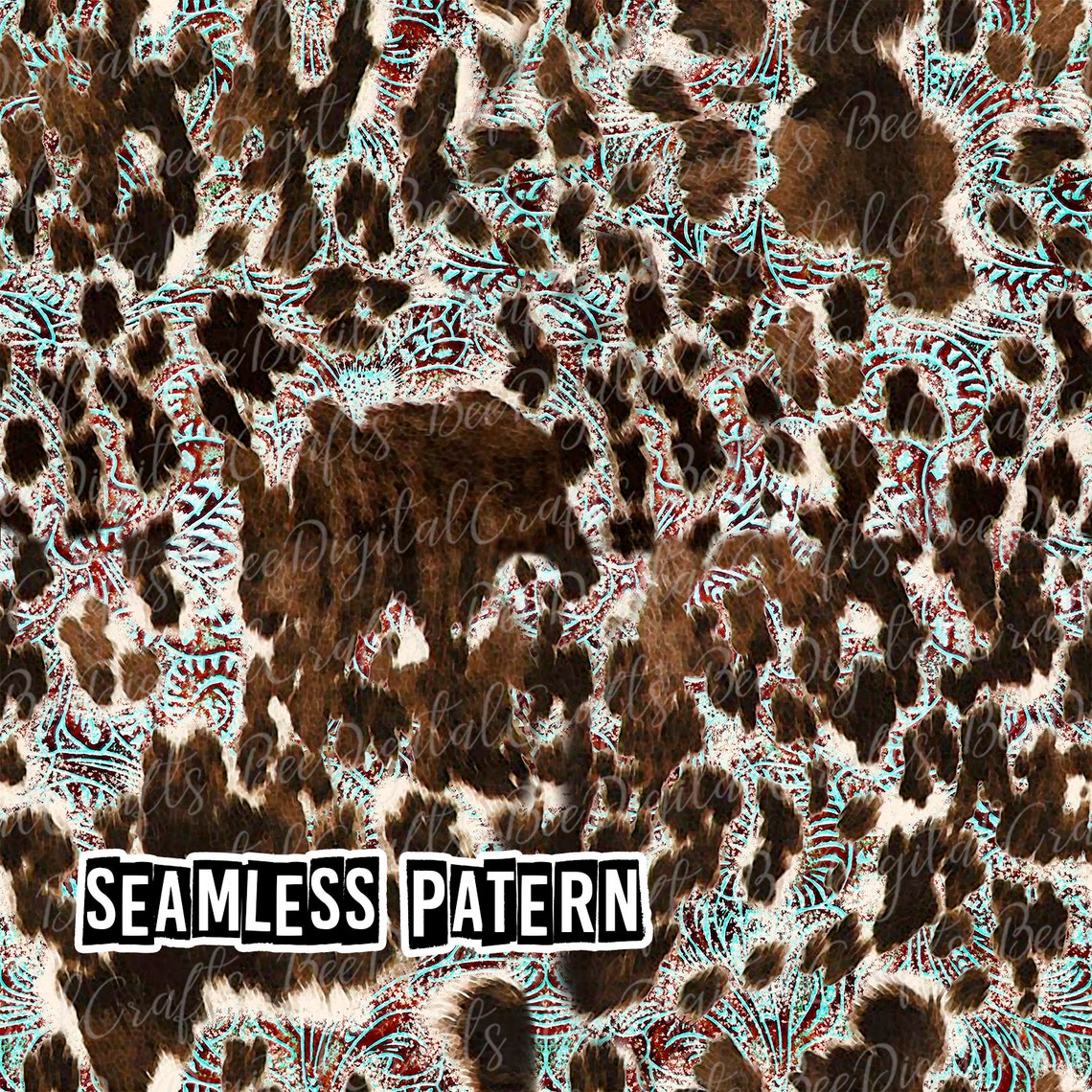 SEAMLESS Pattern Cowhide and Tooled Leather Western Digital - Etsy