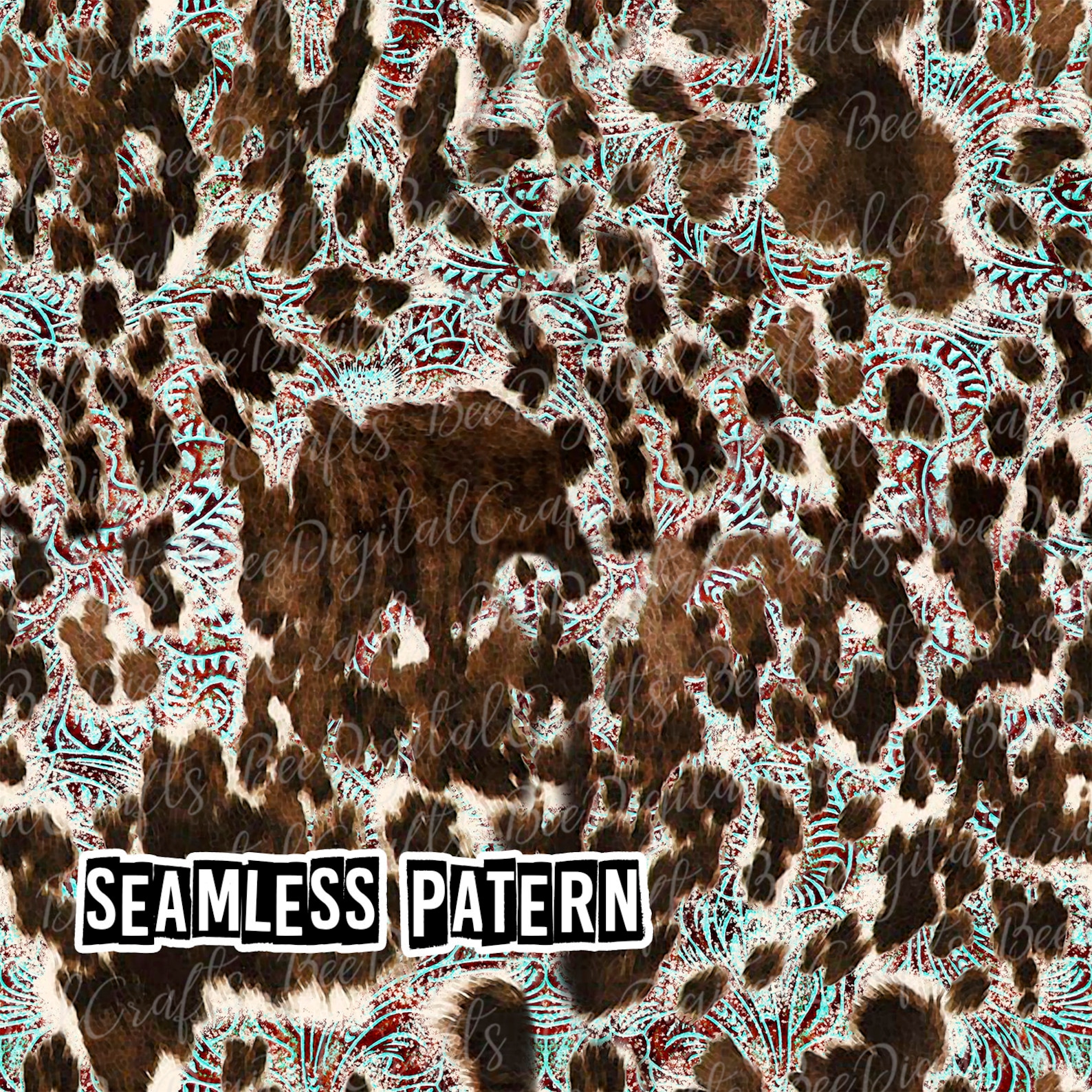 SEAMLESS Pattern Cowhide and Tooled Leather Western Digital - Etsy