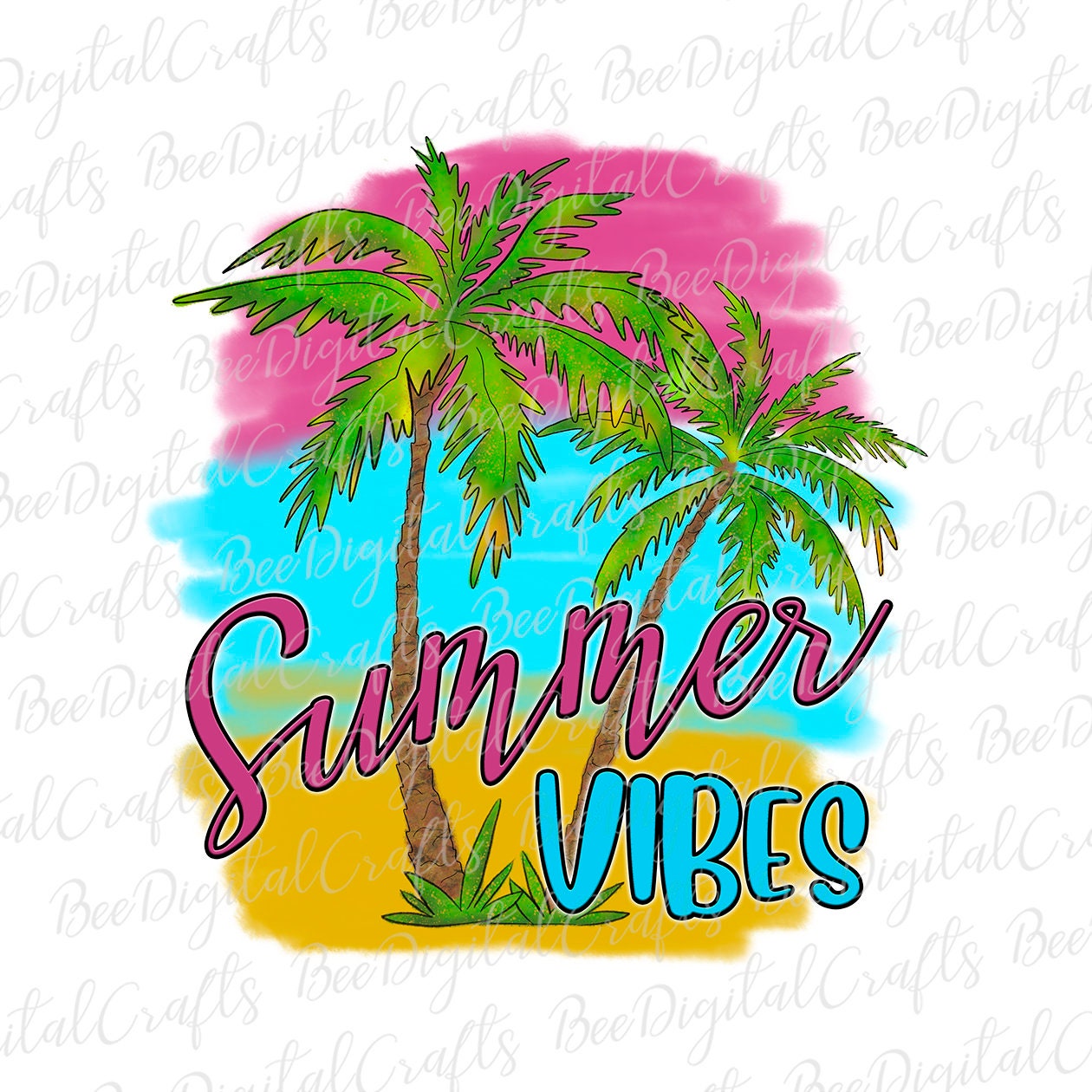 Summer Vibes Sublimation Design Beach Palms PNG Download Hand - Etsy