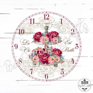 12 Inch Floral Clock Face Large Round Printable Image Digital Collage ...