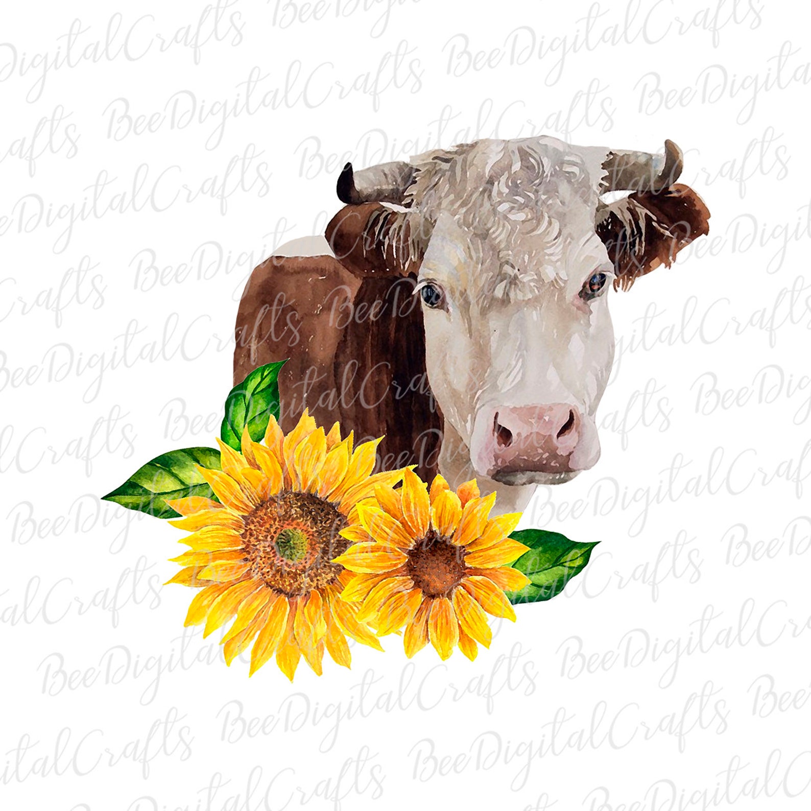 Cow With Sunflower PNG Download Farm Animal Sublimation Design - Etsy