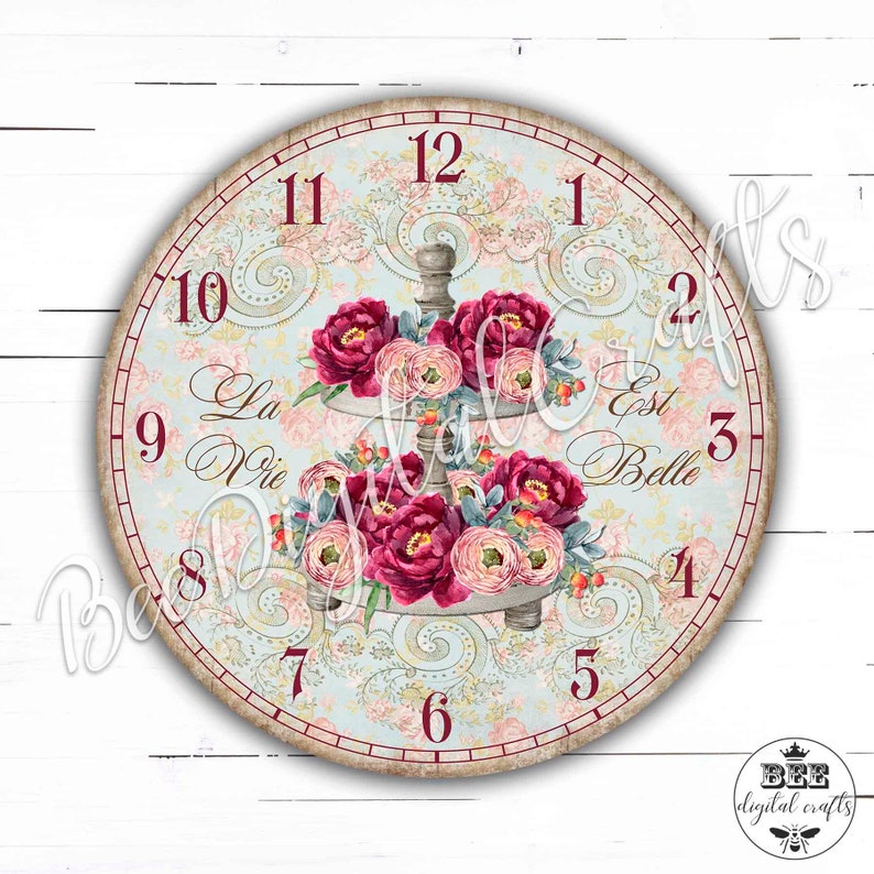 12 Inch Floral Clock Face Large Round Printable Image Digital - Etsy