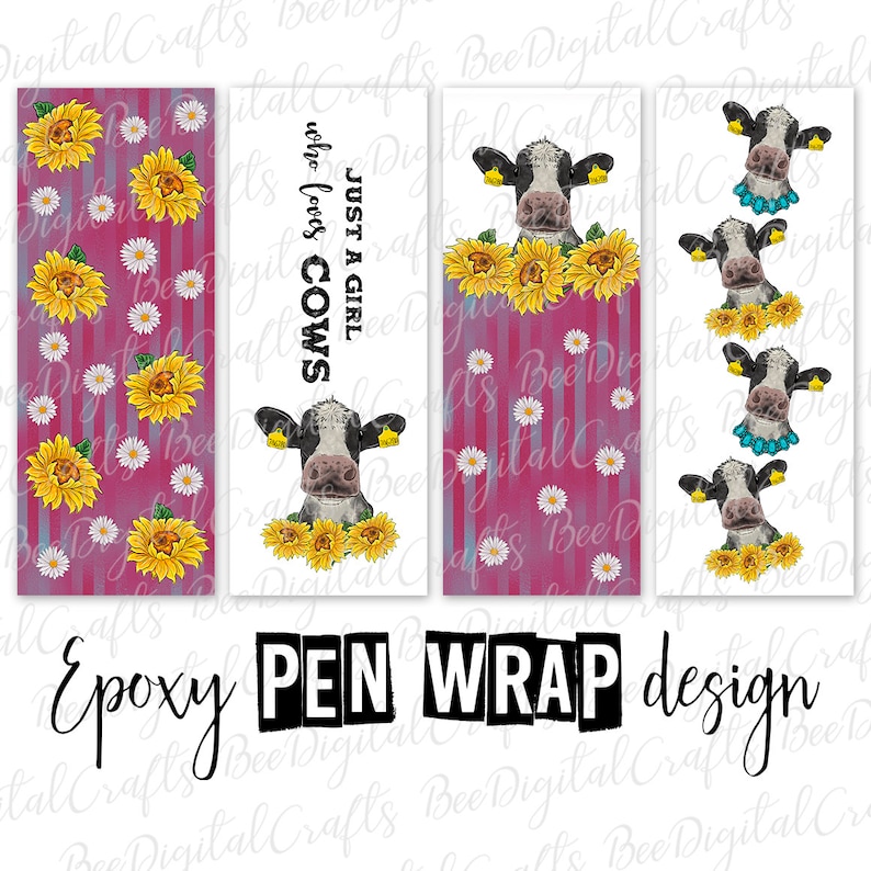 Cow and Sunflower Pen Wrap Template Flower Ink Joy Wrap Download Farm ...