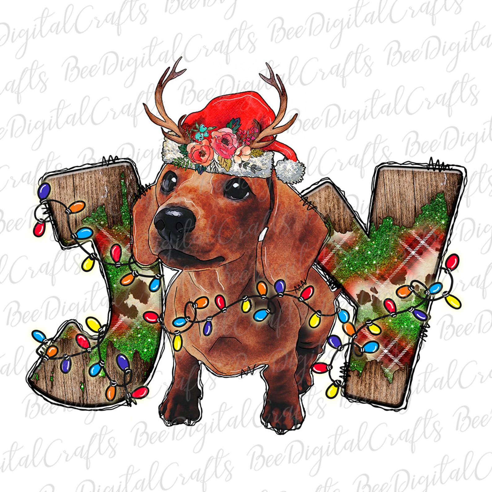 Christmas Joy PNG Download Dachshund With Santa Hat Sublimation Design ...