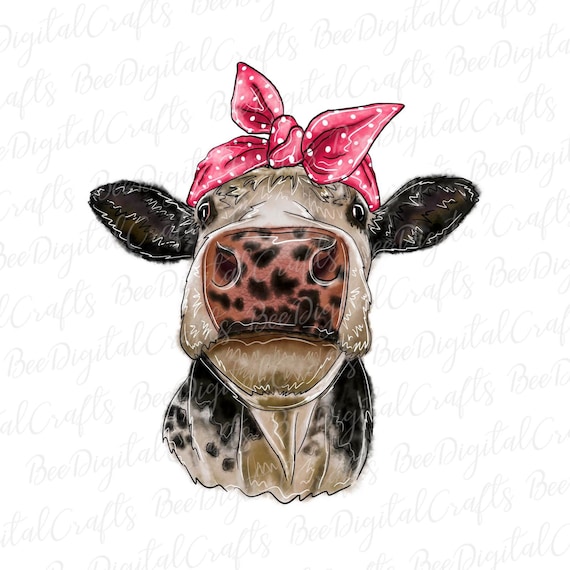 Cow With Bandana PNG Download Watercolor Cute Animal - Etsy
