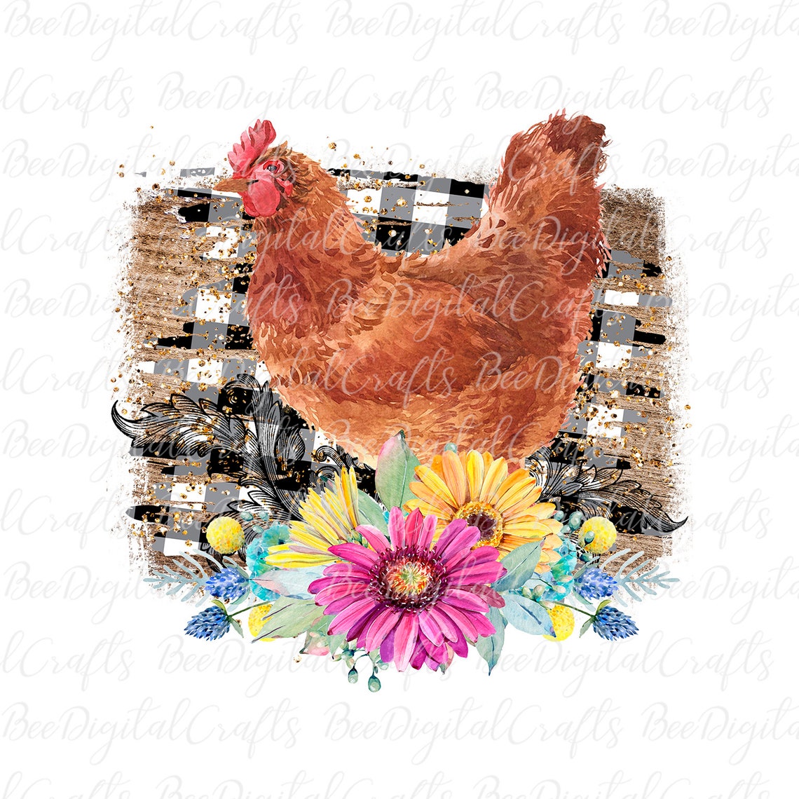 Chicken Flowers PNG Sublimation Design Floral Chicken PNG - Etsy
