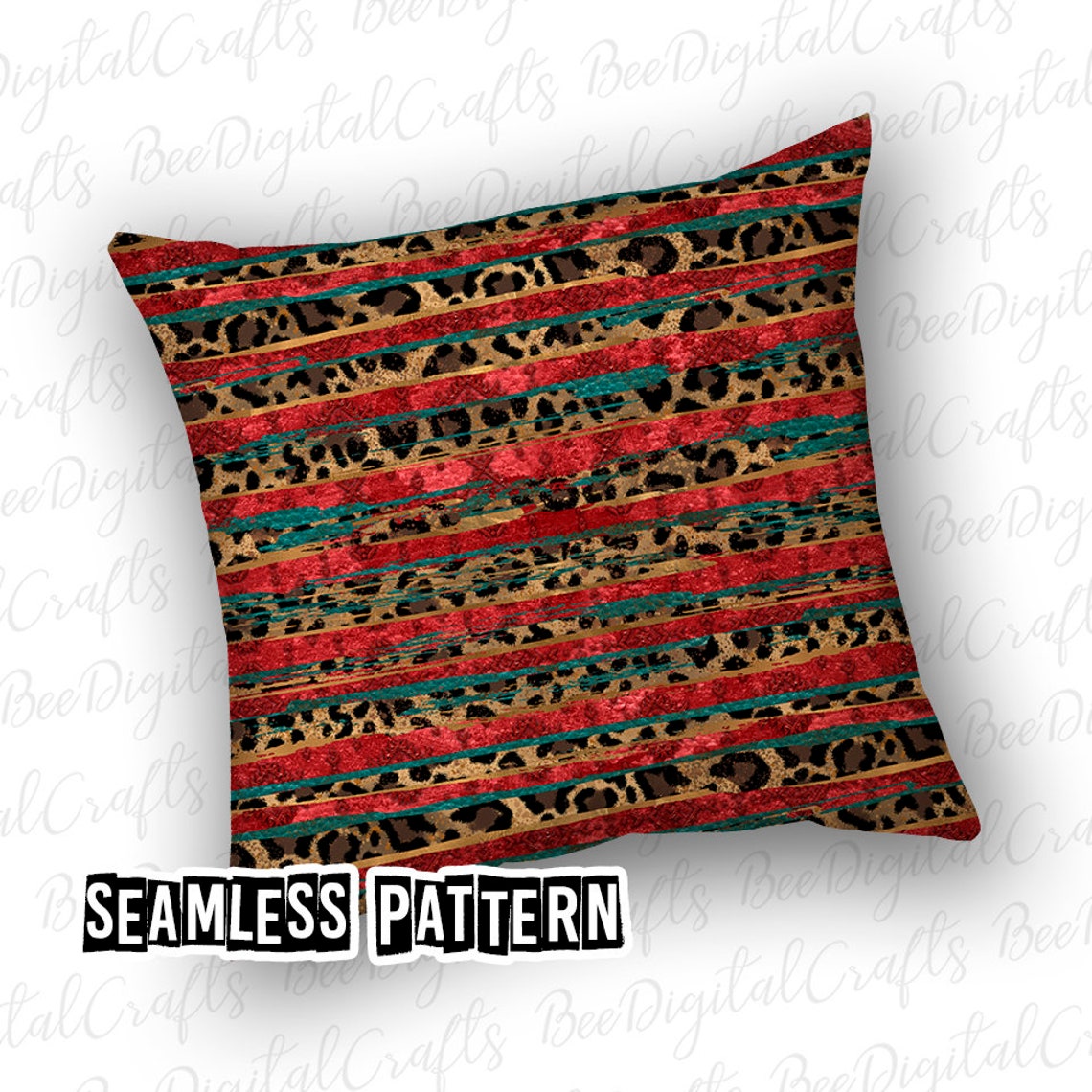 SEAMLESS pattern leopard and red aztec Western digital fabric | Etsy