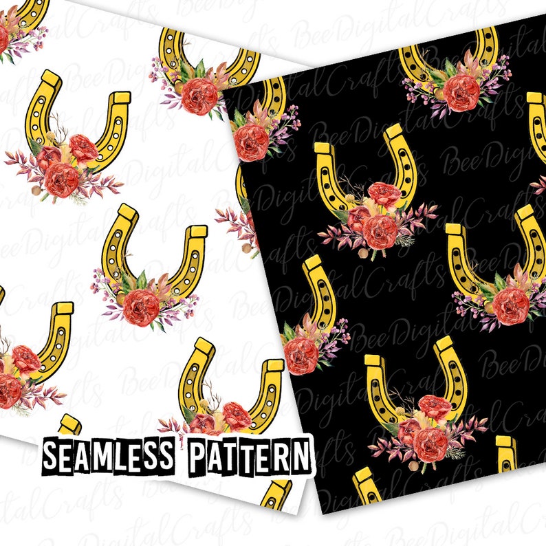 SEAMLESS Pattern Horseshoe With Flower Western Digital Fabric - Etsy
