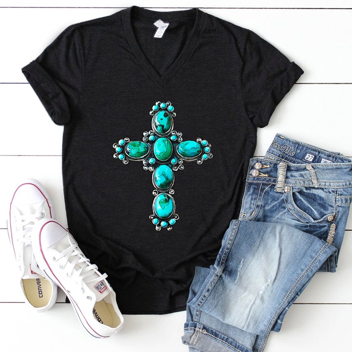 Turquoise Cross Sublimation Design Western Cross PNG File for - Etsy