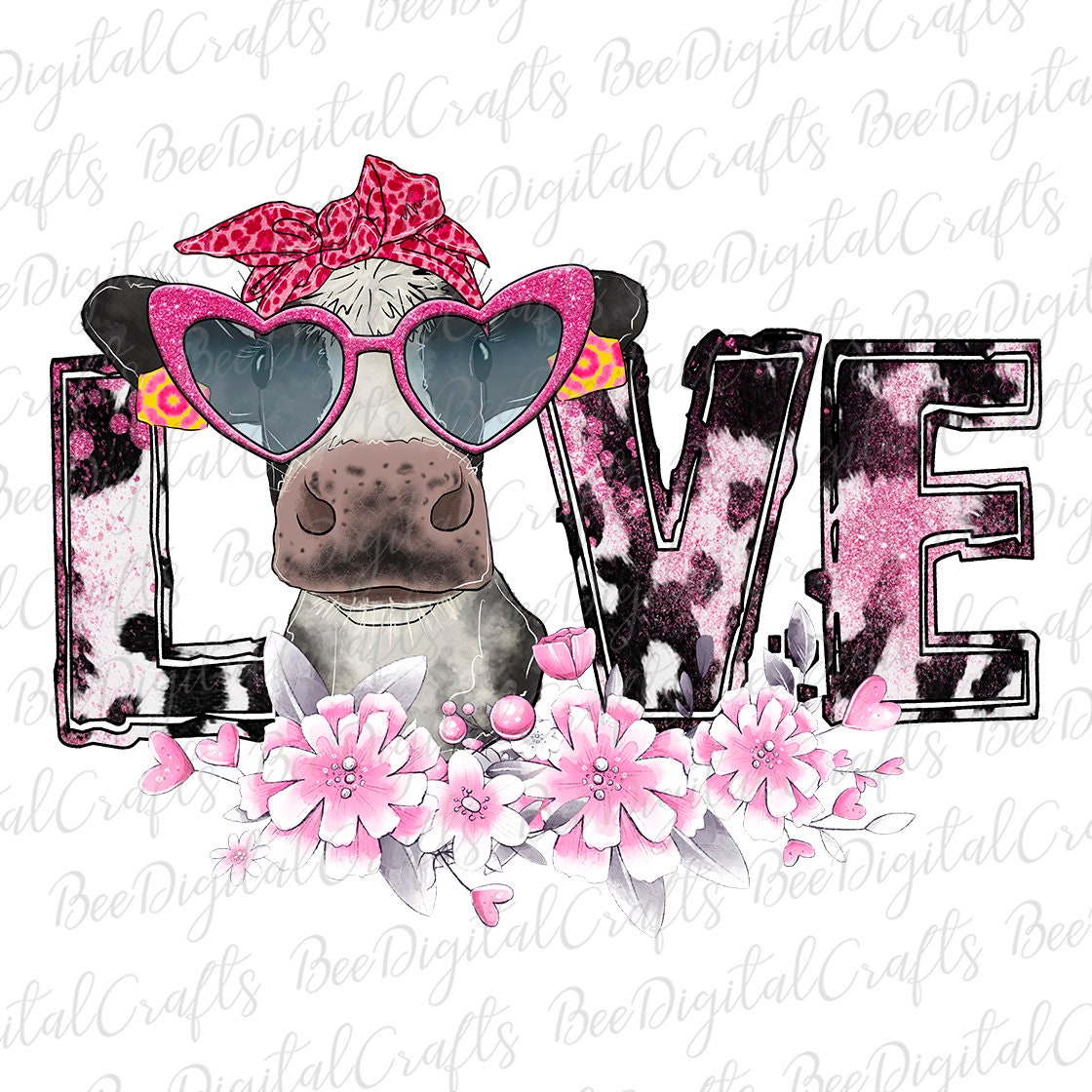 Cowhide Love With Cow PNG Download Valentine Farm Animal and Flower ...