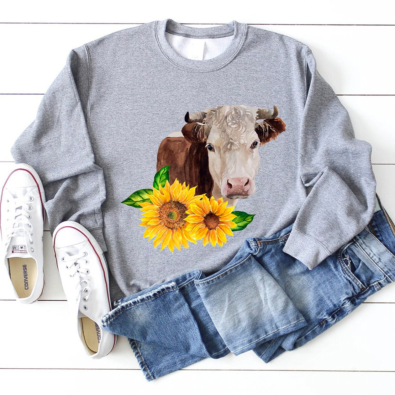 Cow with sunflower PNG download Farm animal sublimation design | Etsy