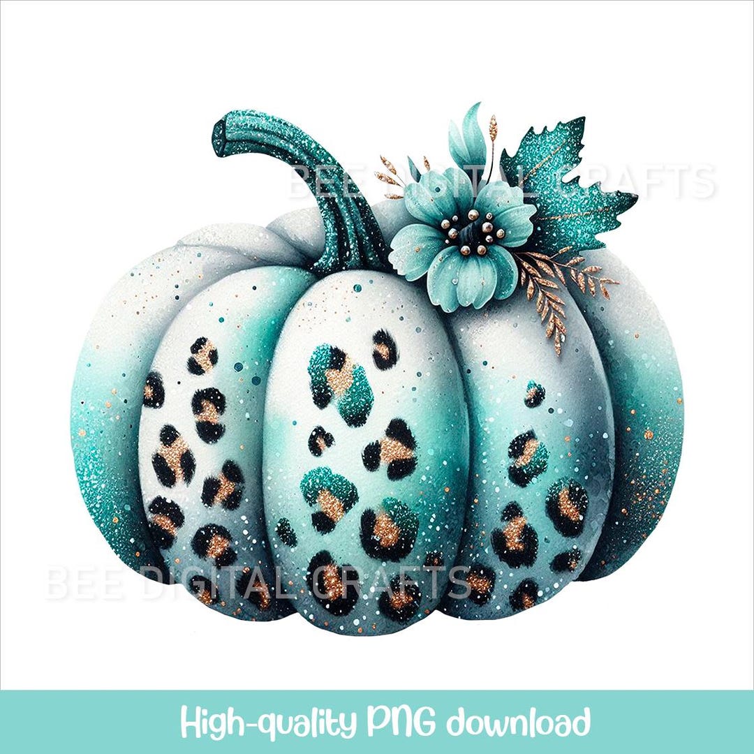 Leopard Pumpkin Sublimation Design Teal Pumpkin Floral Fall Vibes ...