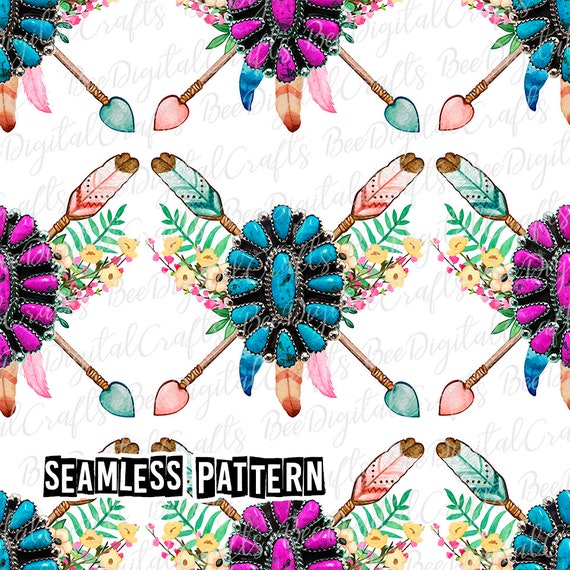 SEAMLESS Pattern Bohemian Turquoise With Flower Western - Etsy