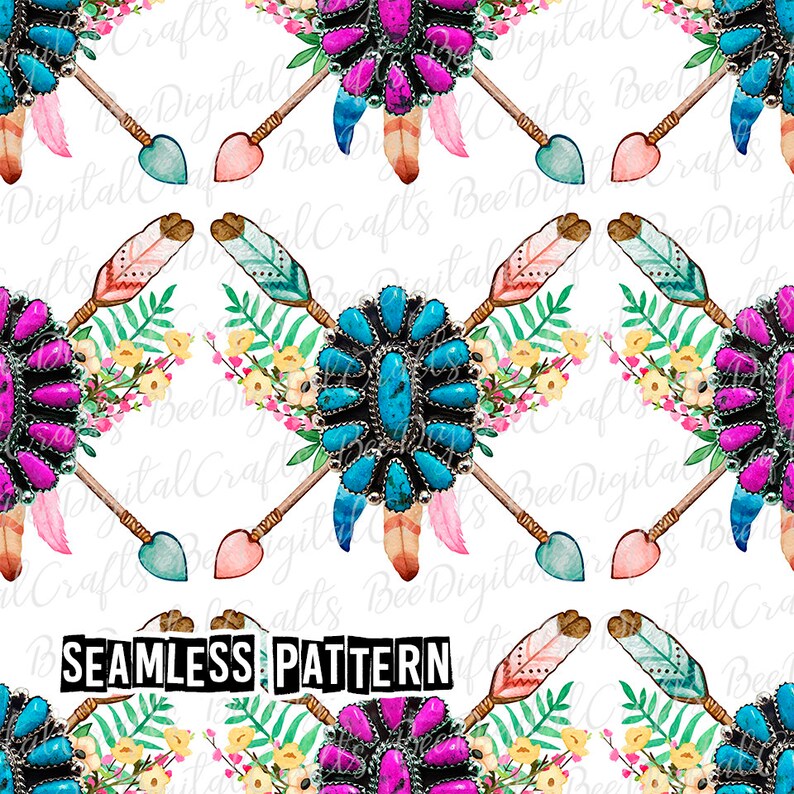 SEAMLESS Pattern Bohemian Turquoise With Flower Western - Etsy
