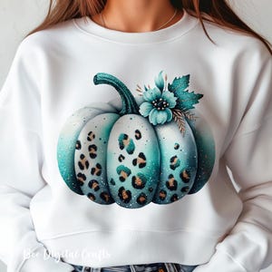 Leopard Pumpkin Sublimation Design Teal Pumpkin Floral Fall Vibes ...