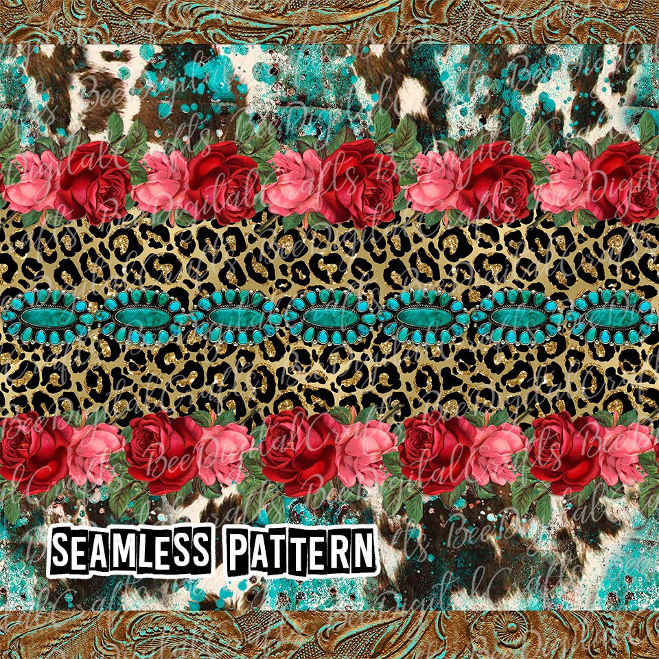 SEAMLESS pattern cowhide and leopard Western tooled leather | Etsy